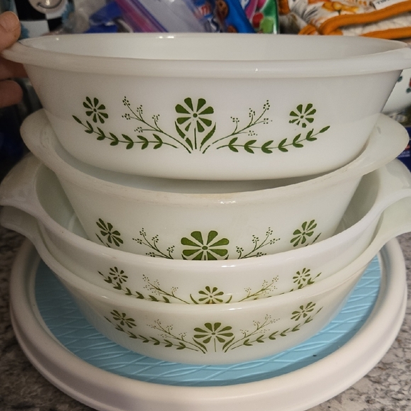 Pyrex | Kitchen | Vintage Pyrex Green Floral Pattern Glasbake Cookware ...